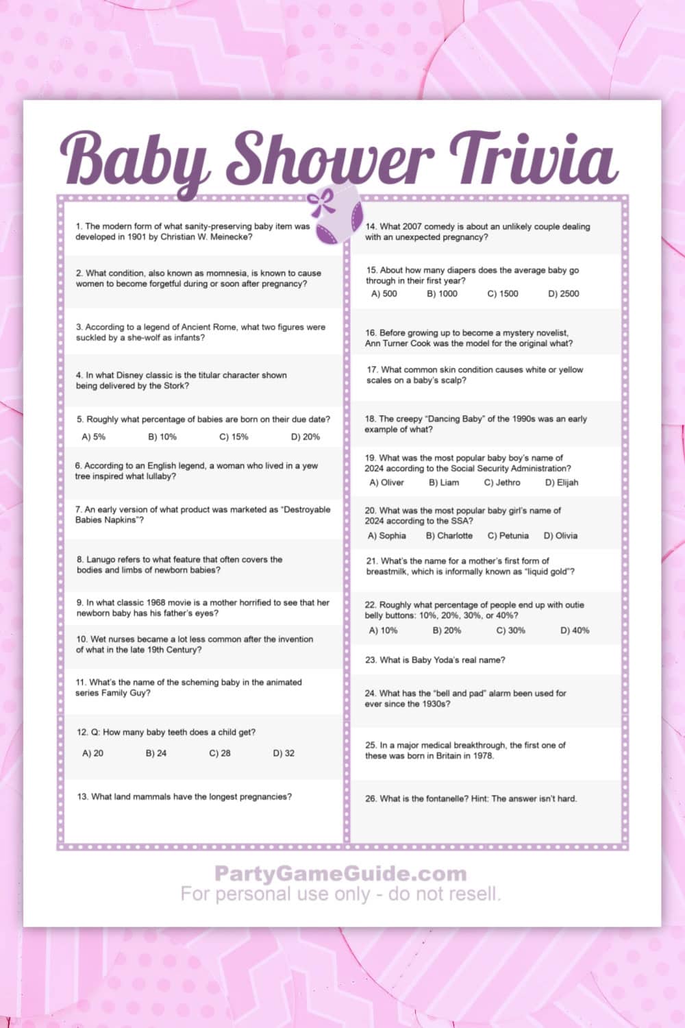 Baby Shower Trivia Questions | PartyGameGuide.com